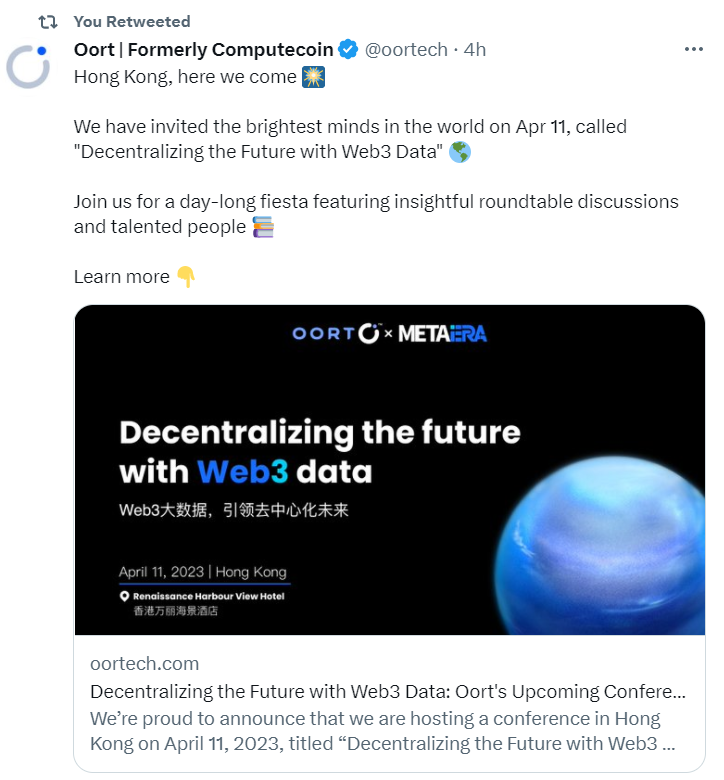 Oort香港会议：4月11日主办“Web3大数据，引领去中心化未来” - 脉脉