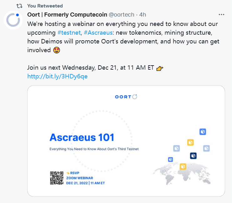 Oort（CCN）12月21日，Ascraeus第一场ZOOM会议，欢迎参加！ - 脉脉