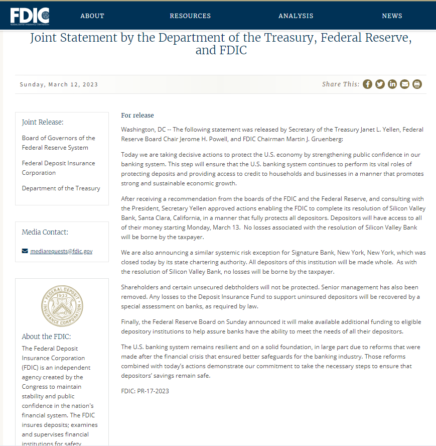 兜底了！美国财政部、美联储和FDIC宣布：硅谷银行储户可取回全部存款 - 脉脉